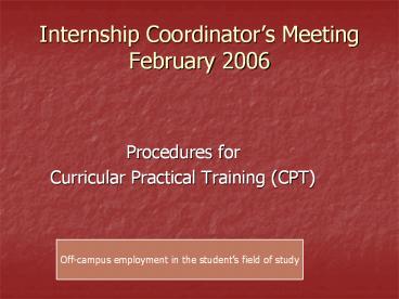 Internship Coordinator presentation | free to view