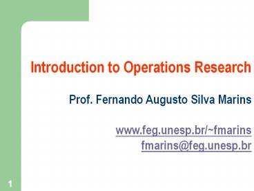 PPT – Introduction to Operations Research PowerPoint presentation ...