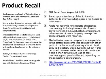 PPT – Product Recall PowerPoint presentation | free to download - id ...