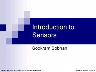PPT – Introduction to Sensors PowerPoint presentation | free to view ...