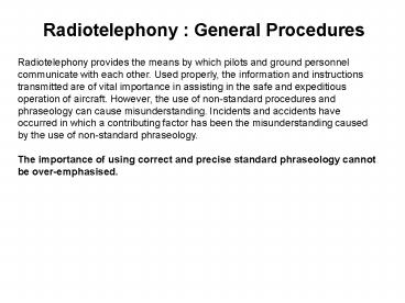 Radiotelephony : General Procedures presentation | free to view
