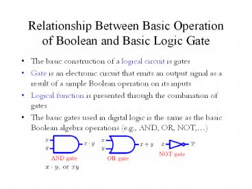 Relationship Between Basic Operation of Boolean and Basic Logic Gate ...