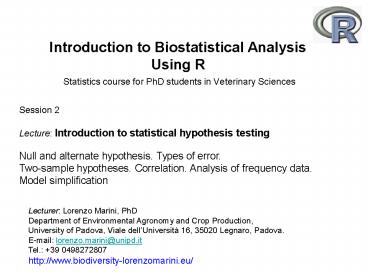 Introduction to Biostatistical Analysis Using R Statistics course for ...