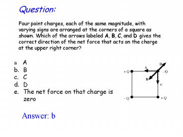 Four point charges, each of the same magnitude, with varying signs are ...