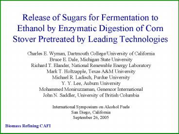 Release of Sugars for Fermentation to Ethanol by Enzymatic Digestion of ...