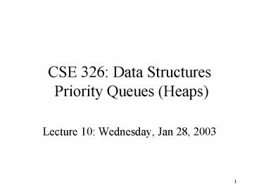 PPT – CSE 326: Data Structures Priority Queues (Heaps) PowerPoint ...