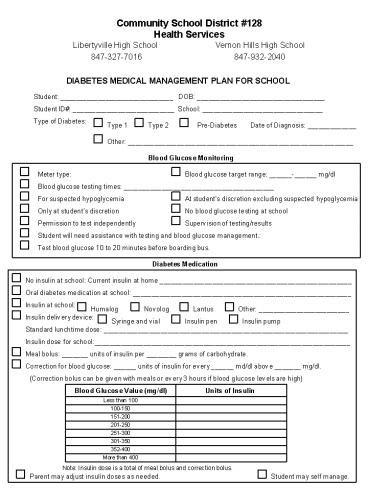 DIABETES MEDICAL MANAGEMENT PLAN FOR SCHOOL presentation | free to download