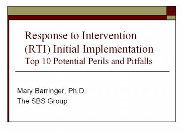 Response to Intervention (RTI) Initial Implementation Top 10 Potential ...