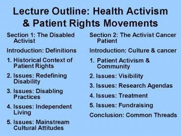 PPT – Lecture Outline: Health Activism PowerPoint presentation | free ...