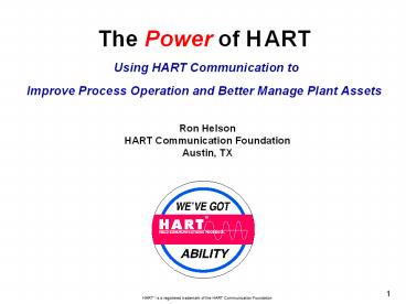 The Power of HART Using HART Communication to Improve Process Operation ...