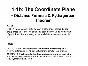 PPT – 1-1b: The Coordinate Plane - Distance Formula PowerPoint ...