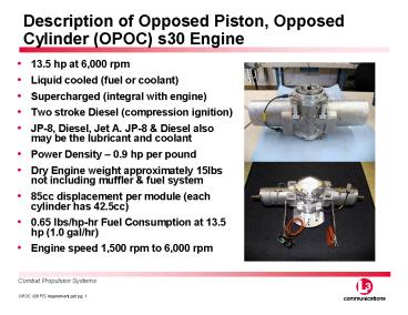 Description of Opposed Piston, Opposed Cylinder (OPOC) s30 Engine presentation | free to view