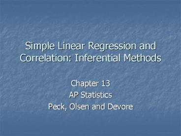 PPT – Simple Linear Regression and Correlation: Inferential Methods ...