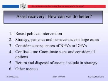 PPT – Asset recovery: How can we do better? PowerPoint presentation ...