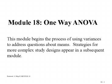 PPT – Module 18: One Way ANOVA PowerPoint presentation | free to ...