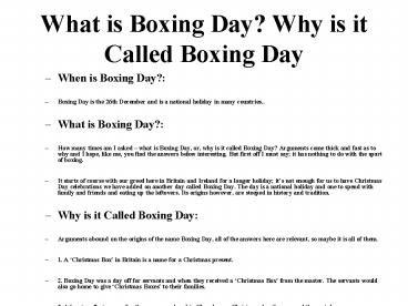 What is Boxing Day? Why is it Called Boxing Day? presentation | free to ...