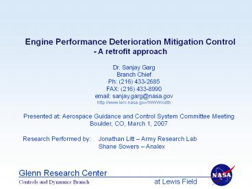 Engine Performance Deterioration Mitigation Control - A retrofit ...