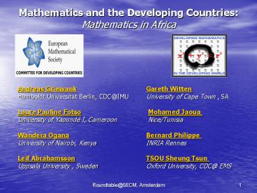 Mathematics and the Developing Countries: Mathematics in Africa ...