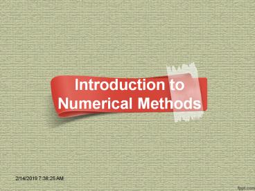 Introduction on Numerical methods presentation | free to view