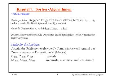 PPT – Kapitel 7. Sortier-Algorithmen PowerPoint presentation | free to ...