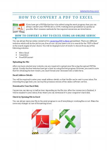 PPT HOW TO CONVERT A PDF TO EXCEL PowerPoint Presentation Free To 