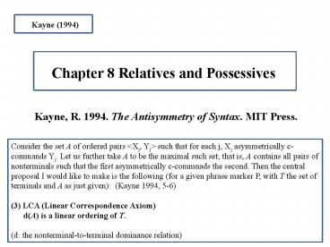 PPT – Kayne, R. 1994. The Antisymmetry of Syntax. MIT Press. PowerPoint ...