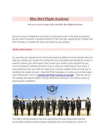 Bluebird Flight Academy -Commercial Pilot Training in Canada ...