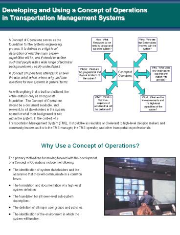 Developing and Using a Concept of Operations in Transportation ...