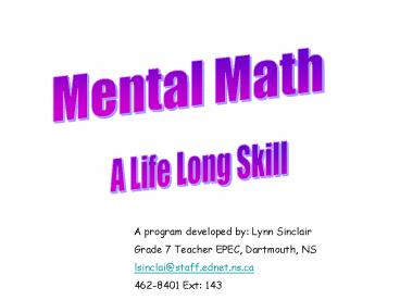 Mental Math presentation | free to view