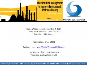 Chemical Risk Management (CRM) to improve Environment, Health and ...