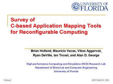Survey of C-based Application Mapping Tools for Reconfigurable ...