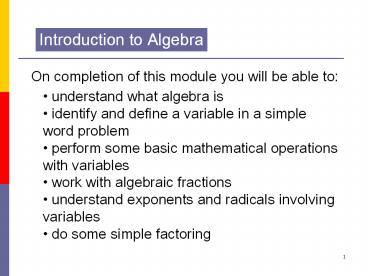 PPT – Introduction to Algebra PowerPoint presentation | free to view ...