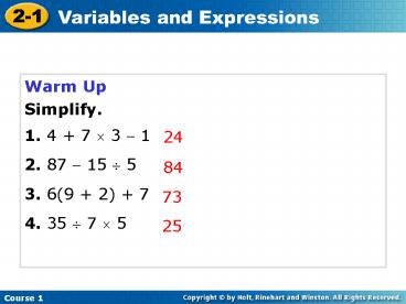 PPT – Warm Up PowerPoint presentation | free to download - id: 698480-MzAyY