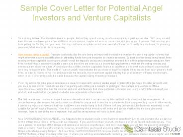 Sample Cover Letter for Potential Angel Investors and Venture ...