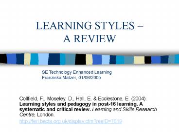 PPT – LEARNING STYLES PowerPoint presentation | free to view - id ...