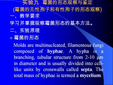 Molds are multinucleated, filamentous fungi composed of hyphae. A hypha ...