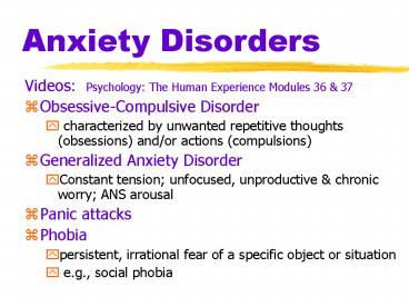 PPT – Anxiety Disorders PowerPoint presentation | free to view - id ...