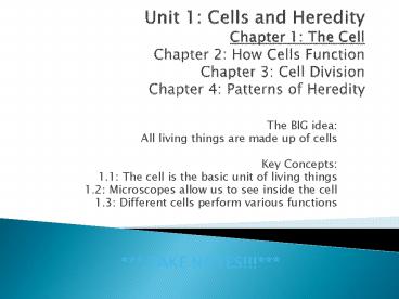 PPT – Unit 1: Cells and Heredity Chapter 1: The Cell Chapter 2: How ...