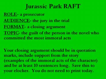 PPT – Jurassic Park RAFT PowerPoint presentation | free to view - id ...
