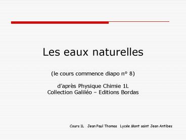 Les eaux naturelles (le cours commence diapo n presentation | free to ...
