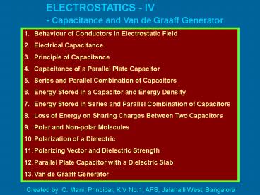 ELECTROSTATICS - IV - Capacitance and Van de Graaff Generator ...