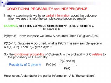 CONDITIONAL PROBABILITY and INDEPENDENCE presentation | free to view