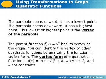 PPT – If a parabola opens upward, it has a lowest point. If a parabola ...