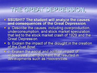 THE GREAT DEPRESSION, presentation | free to view