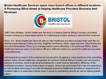 Bristol Healthcare Services opens more branch offices in different ...