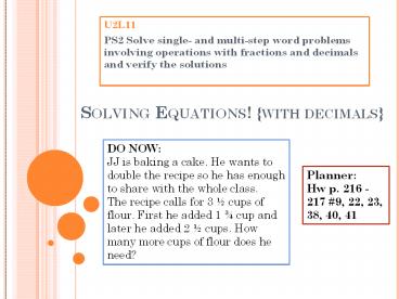 PPT – Solving Equations! {with decimals} PowerPoint presentation | free ...
