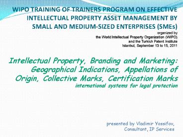 WIPO TRAINING OF TRAINERS PROGRAM ON EFFECTIVE INTELLECTUAL PROPERTY ...