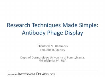 PPT – Research Techniques Made Simple: Antibody Phage Display ...
