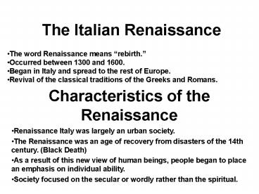 The Italian Renaissance presentation | free to download