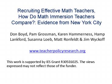 Don Boyd, Pam Grossman, Karen Hammerness, Hamp Lankford, Susanna Loeb ...